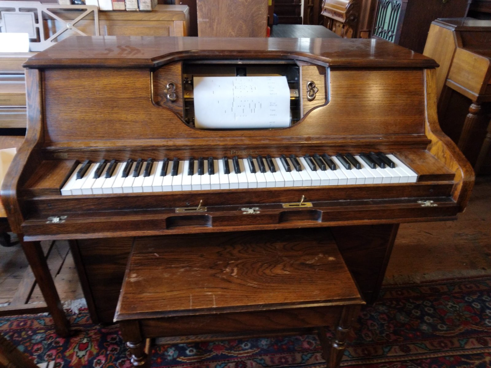 1964 Pianola 39" Pecan Player Spinet $599 - All Keyed Up Piano Shop